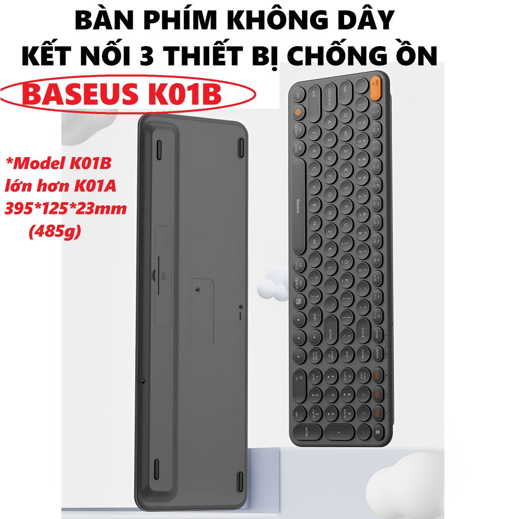Bàn phím không dây kết nối đa thiết bị nhỏ gọn chống ồn Baseus K01A ...