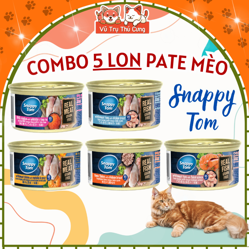 Combo 5 lon Pate Snappy Tom Premium cho Mèo 85g | Shopee Việt Nam