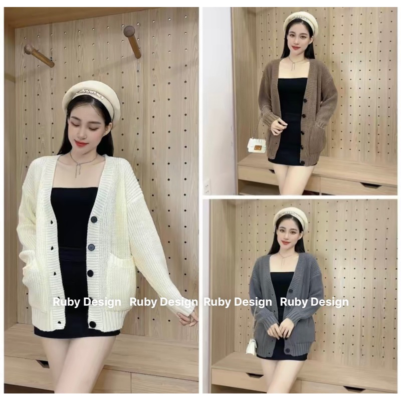Áo khoác len nữ , áo khoác nữ cardigan Dài tay 5 cúc, 2 túi trước phong cách Hàn quốc màu xám ...