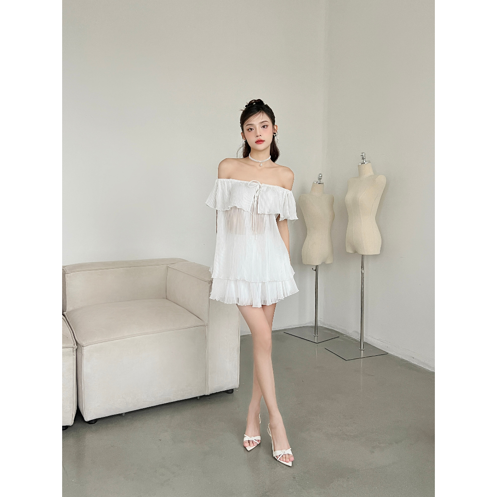 [Somee studio] Set váy trễ vai dập ly Hani sets | Shopee Việt Nam