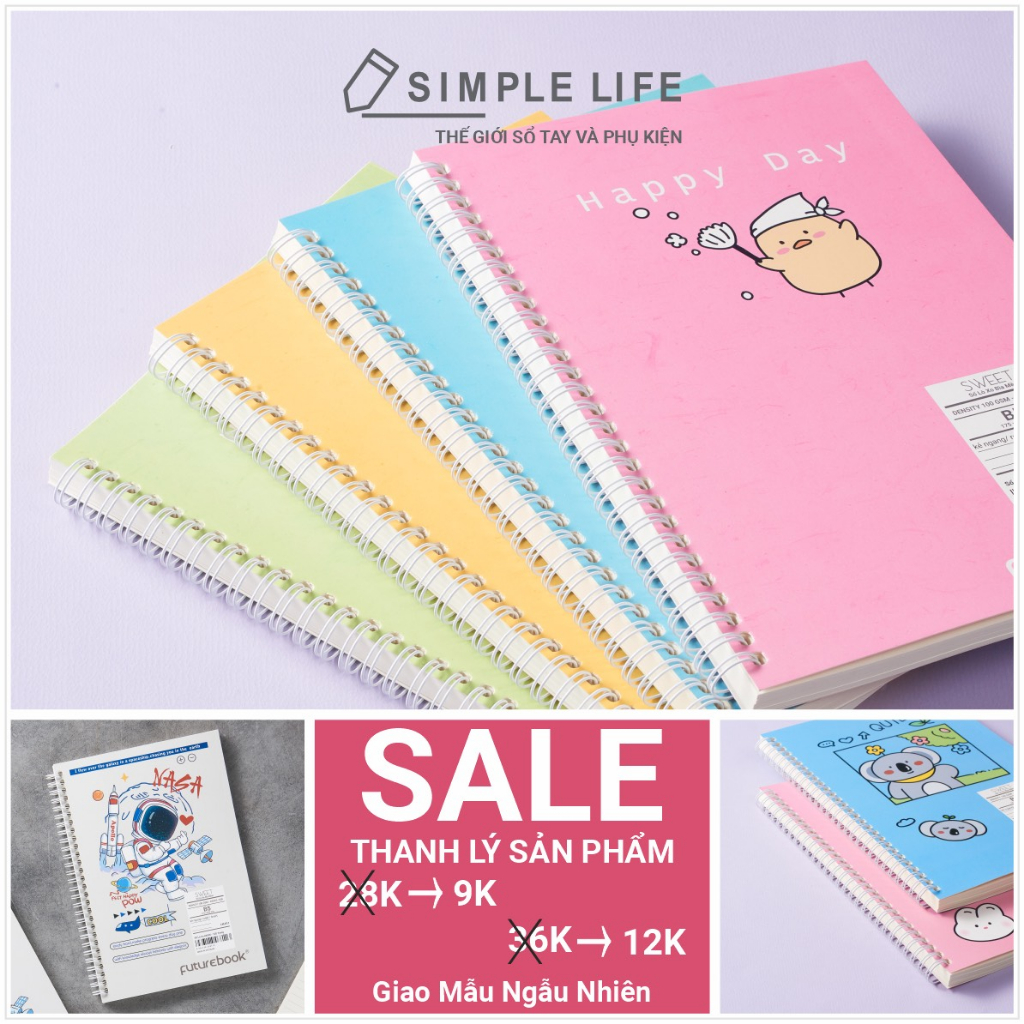 Sổ Tay Lò Xo A5 Hoạt Hình Caro/Kẻ Ngang/Chấm Dot 120 trang 100gsm ...