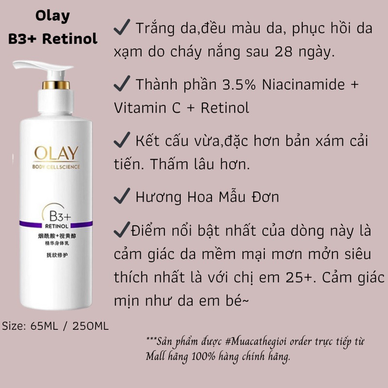 Dưỡng thể Olay B3 Retinol / Olay Whitening dưỡng trắng da | Shopee Việt Nam