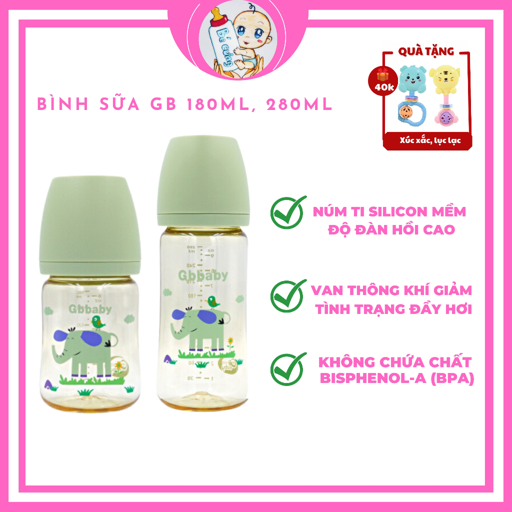 bình sữa cổ rộng, bình sữa Gb Baby PPSU hàn quốc núm ti mềm như vú mẹ 180ML, 280ML - hàng chính ...