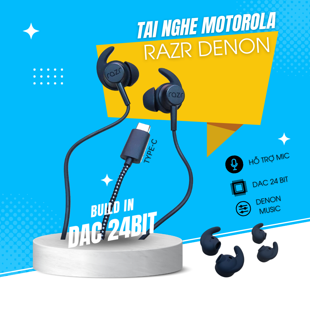 Tai nghe cao cấp Motorola razr, DAC 24bit, type C, Denon có mic,/Tai ...