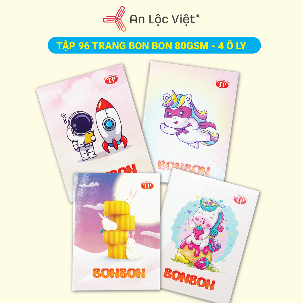 [TẬP VỞ CAO CẤP] Tập 4 ô ly 96 trang Bon Bon 80gsm, dòng tập vở học ...