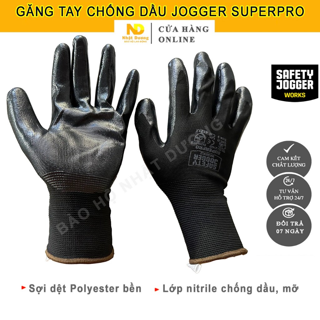 Găng tay bảo hộ chống dầu Jogger Superpro phủ lớp Nitrile dày màu đen ...