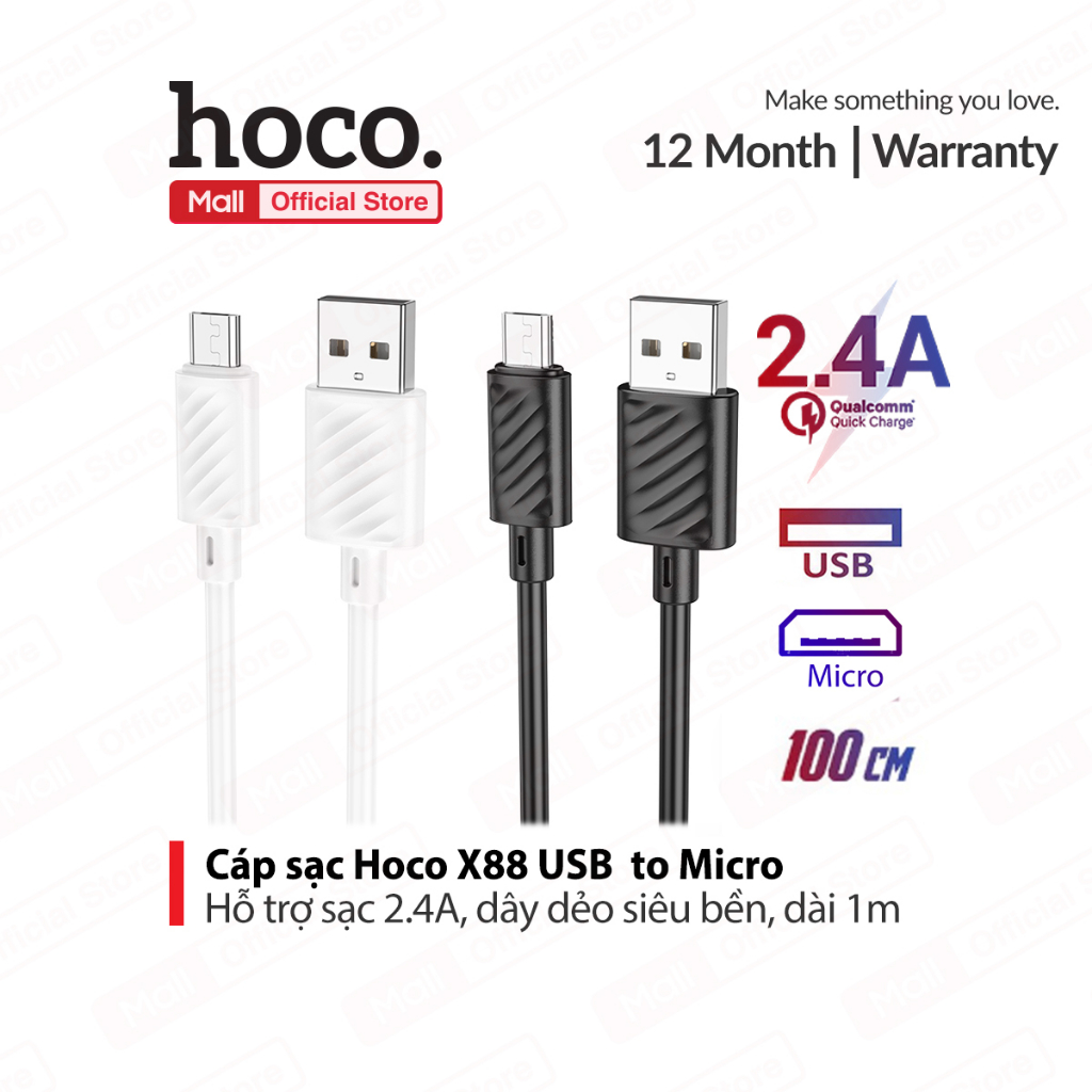 Cáp sạc nhanh Hoco X88 Micro 2.4A dây TPE dẻo siêu bền chống gãy gập ...