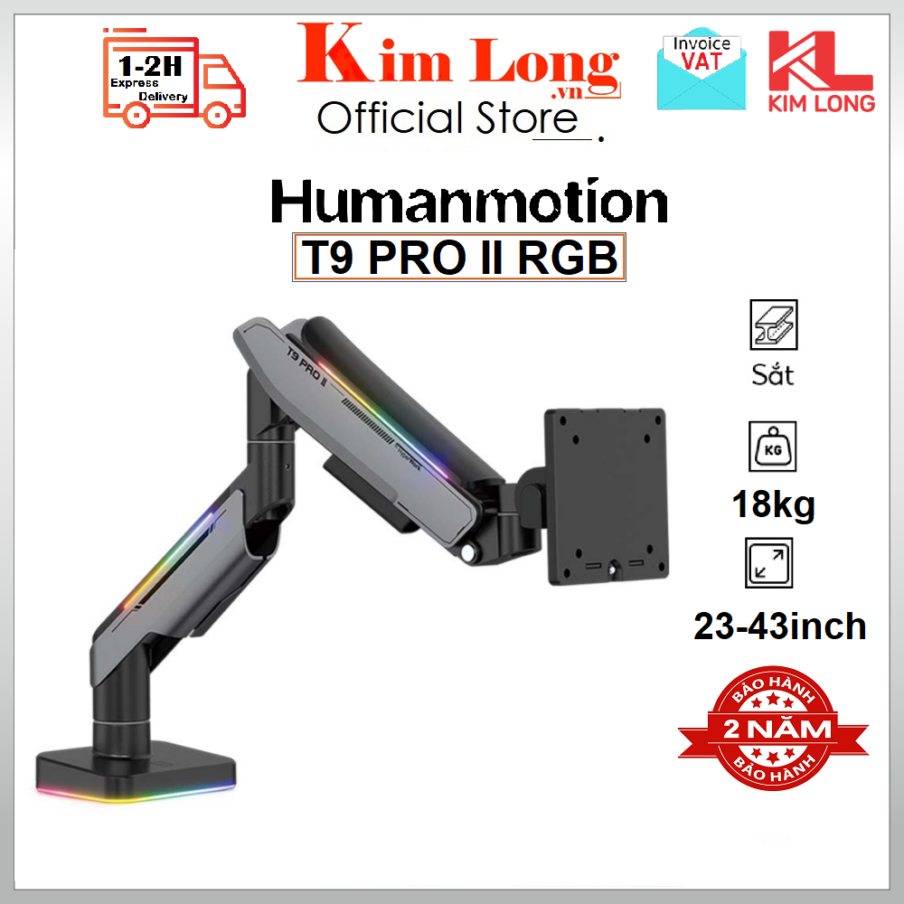 Tay ARM Giá đỡ màn hình 23-43inch Human Motion T9 Pro II RGB Tải trọng 18Kg, Piston HumanForce 3 ...
