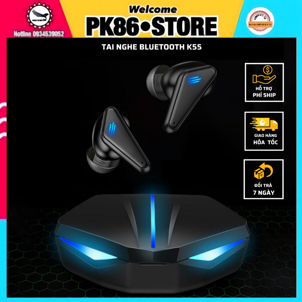 Tai nghe bluetooth không dây K55 cảm ứng vân tay kèm hộp sạc nhét tai ...