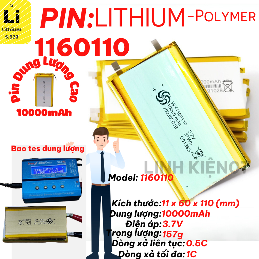 Pin Li-Po 3.7V 10000mAh 1260110 (Lithium Polymer) dung lượng cao tích ...
