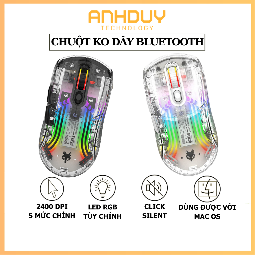 Chuột không dây bluetooth gaming trong suốt XUNFOX XYH20 Led RGB nhiều ...