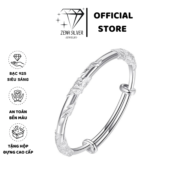 Lắc tay nữ Zena Silver, lắc kiềng bạc nữ dạng mở họa tiết hoa Mori sang ...