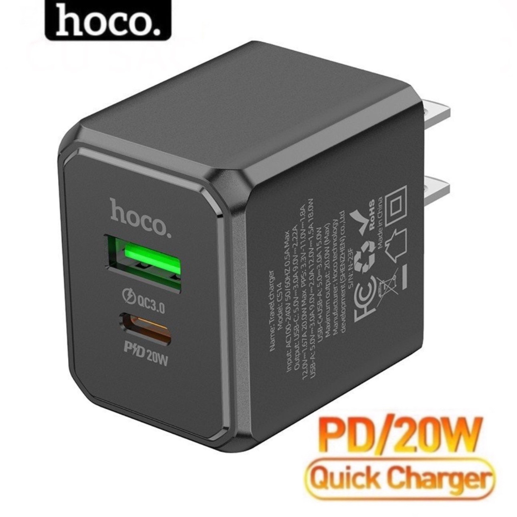 Củ sạc nhanh 20w HOCO dùng cho 14 13 12 11 ... có 2 cổng type c và usb ...