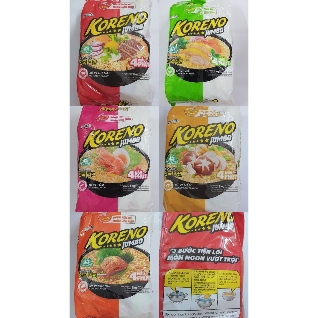 Mì nấu sợi to Hàn Quốc Koreno Jumbo combo 10 gói x 100g | Shopee Việt Nam