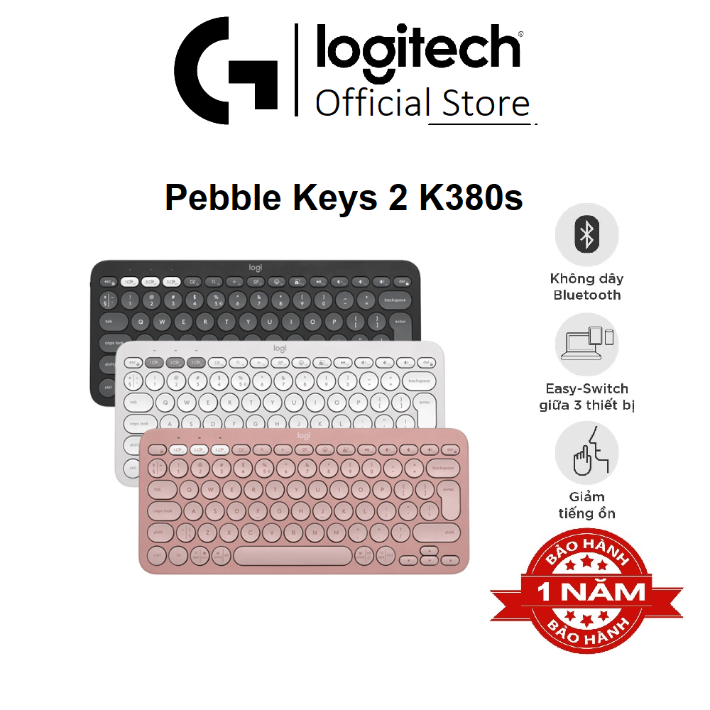Bàn phím không dây K380S Pebble Keys 2 Kết nối Bluetooth/ Usb bolt mỏng, tối giản với các phím ...