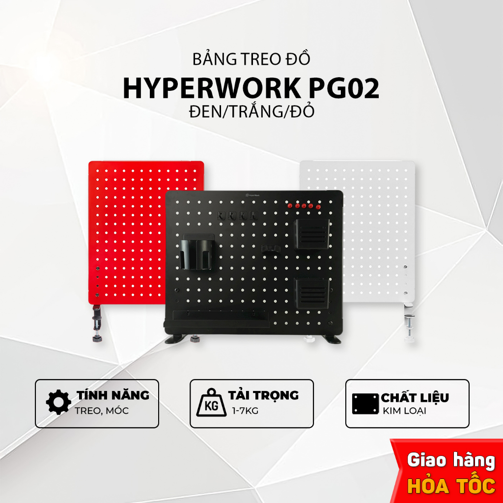 Bảng treo đồ chân kẹp bàn Pegboard HyperWork PG02, 14 món phụ kiện đi ...