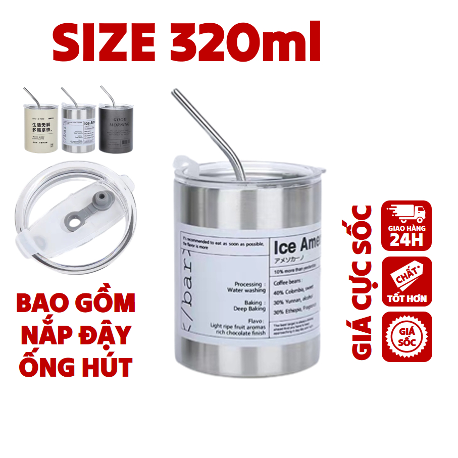 Ly Giữ Nhiệt Hot/Iced Americano Inox 304 dung tích 320ml Đúc Liền Khối Cao Cấp Có Nắp Đậy Tặng ...