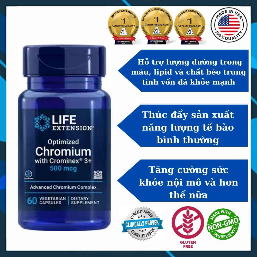 [Life Extension] Viên uống Optimized Chromium with Crominex® 3+ 500 mcg ...