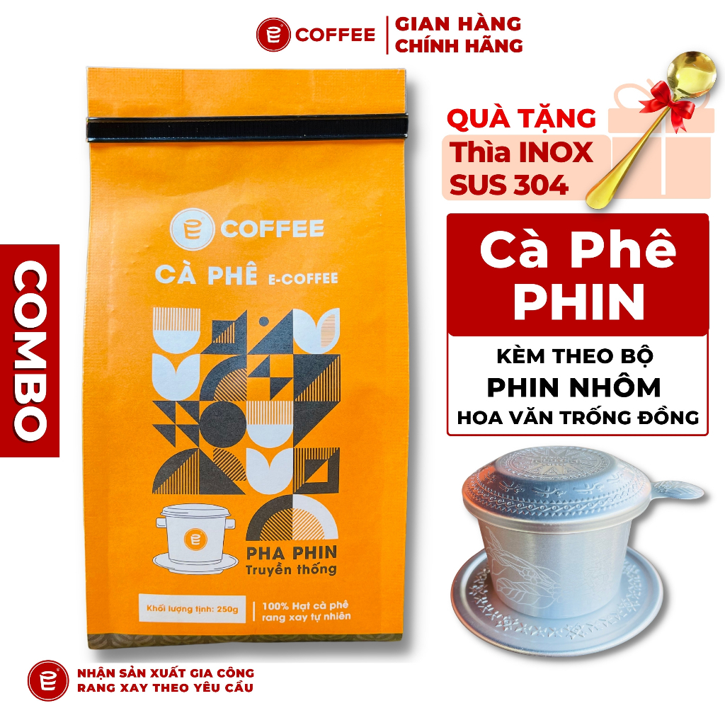 Combo Cafe pha phin E-Coffee gói 250gr và 01 phin nhôm hoa văn Trống Đồng Trung Nguyên | Shopee ...