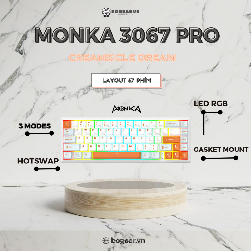 [Sẵn hàng] Bàn phím cơ không dây MONKA 3067 - Hỗ trợ Hotswap - Mạch ...