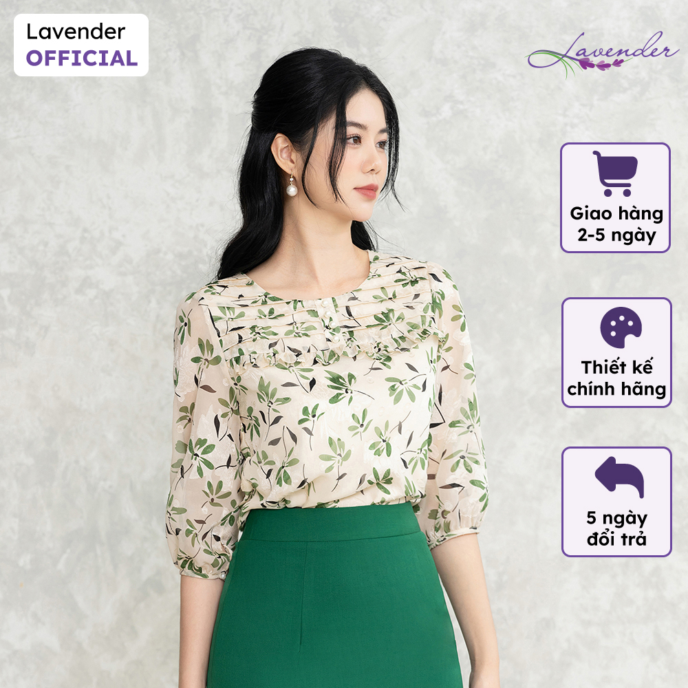 Áo sơ mi công sở nữ LAVENDER màu xanh lá hoạ tiết cánh chuồn A2909 | Shopee Việt Nam