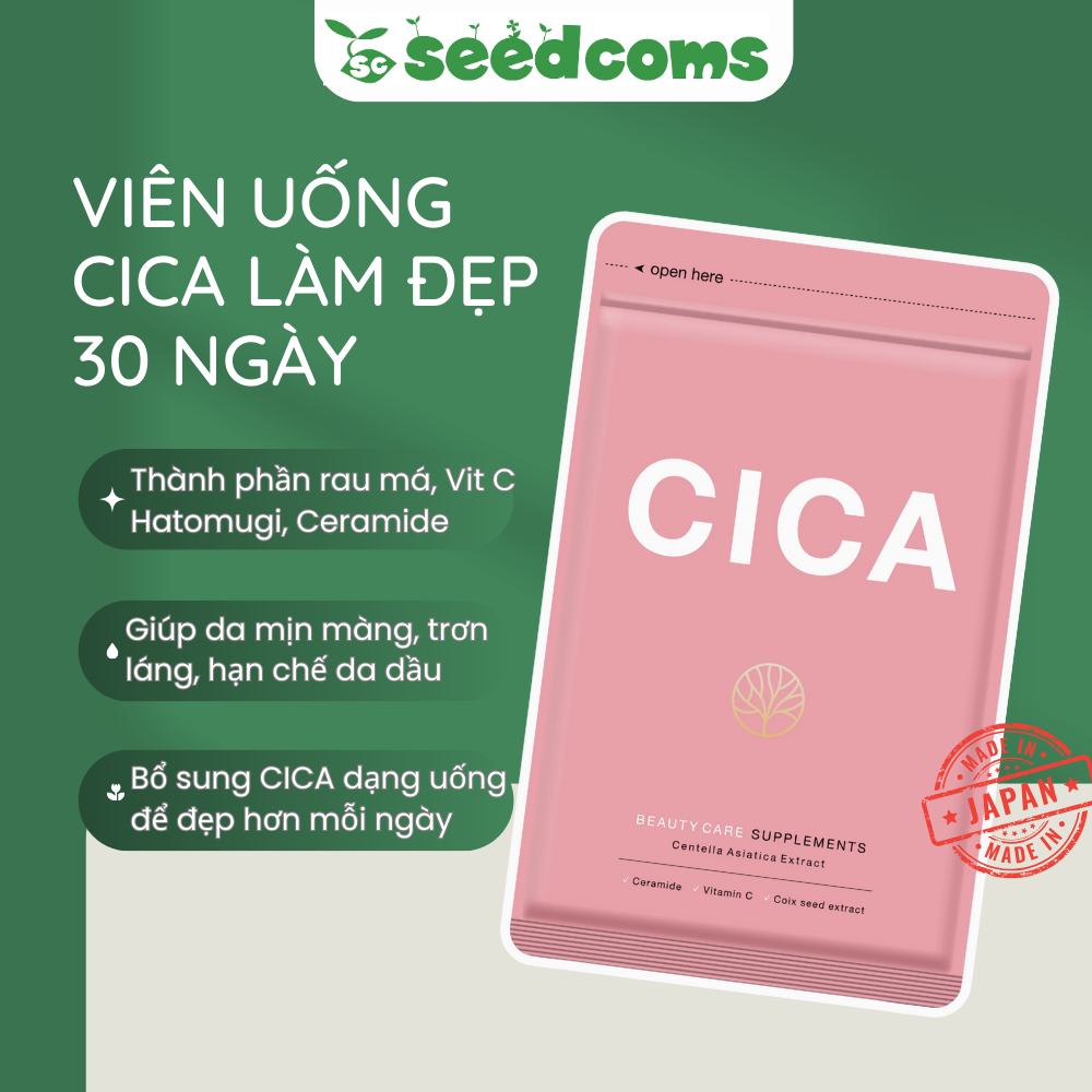 Viên Uống Seecoms hỗ trợ làm đẹp da thanh nhiệt cơ thể chiết xuất Rau Má Cica 30 viên 30 ngày ...