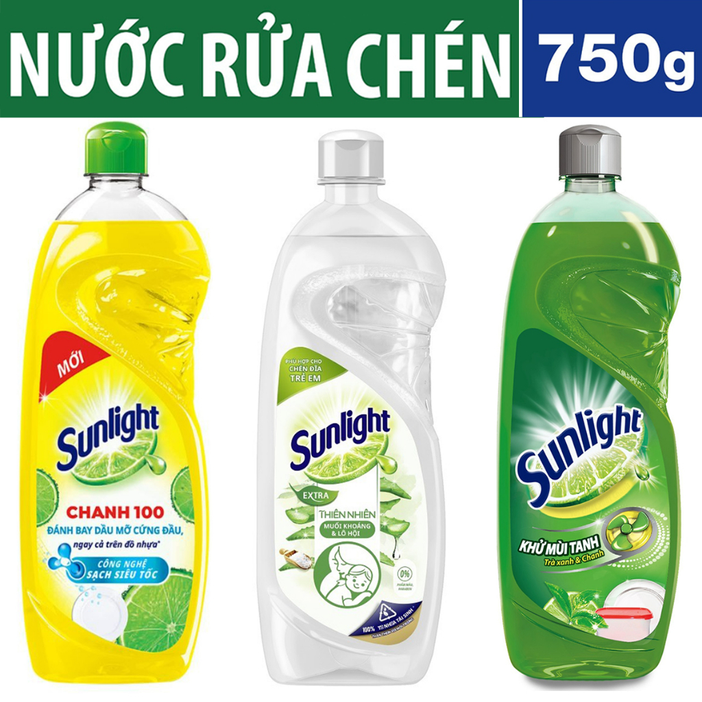 NƯỚC RỬA CHÉN SUNLIGHT CHANH 100/ LÔ HỘI/ TRÀ XANH CHAI 750G (725ML ...
