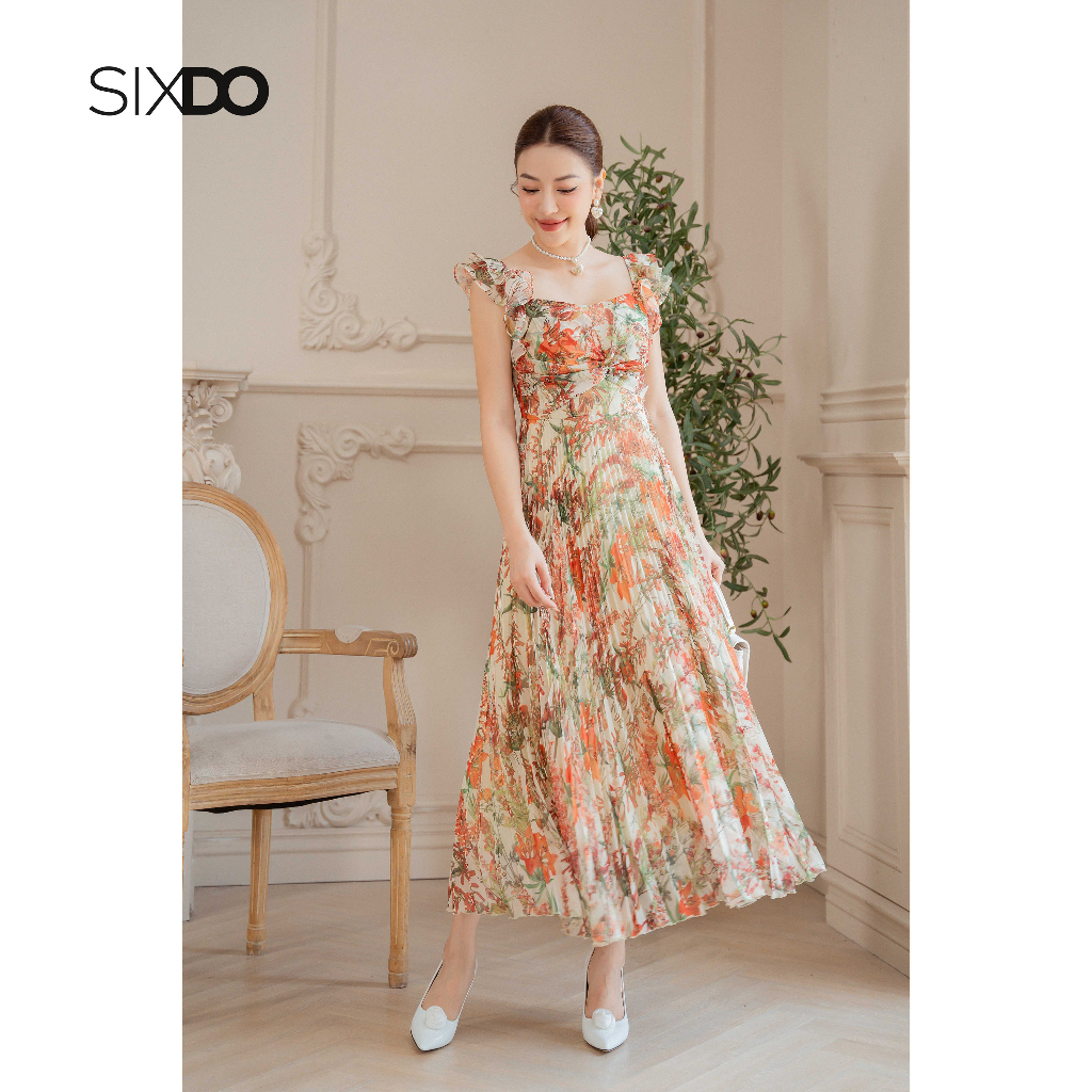 Đầm voan hoa SIXDO (Light Cyan Floral Pleated Midi Voile Dress ...
