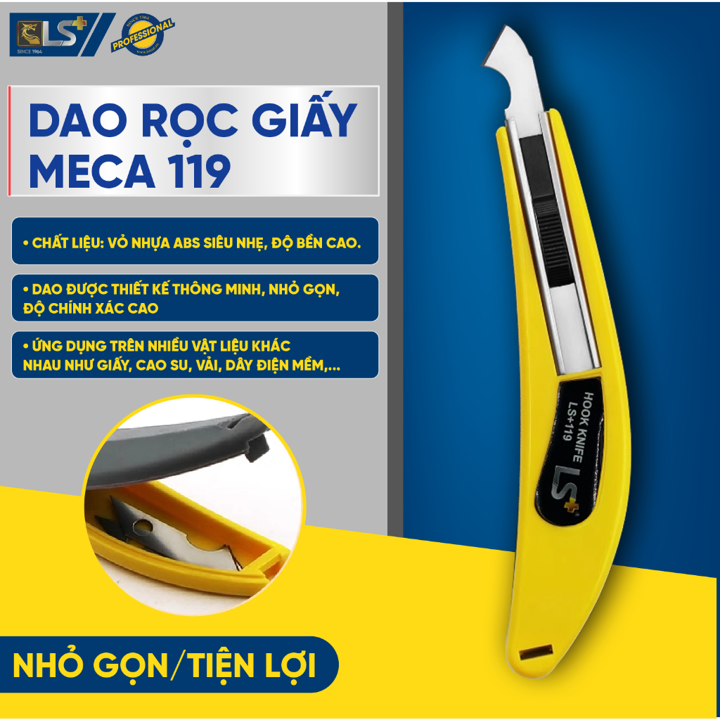 Dao rọc giấy meca lưỡi cong 119 LS+ dao rọc cắt meca, dao cắt nhựa giá rẻ, dao cắt giấy, đồ cắt ...