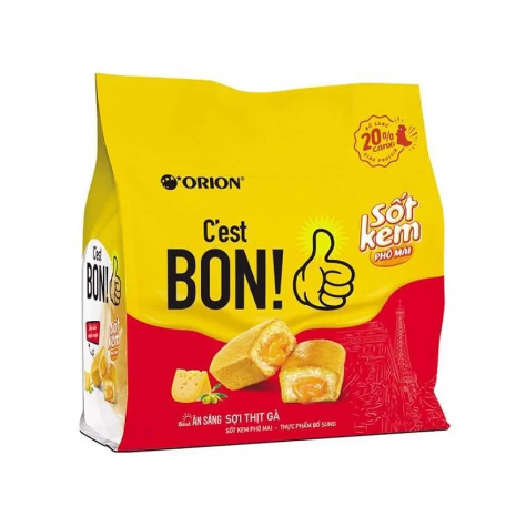[Q.3] 1 TÚI BÁNH [BÁNH BON!] Bánh bông lan sợi thịt gà Orion C'est Bon gói BÁNH BON PHÔ MAI, LA ...