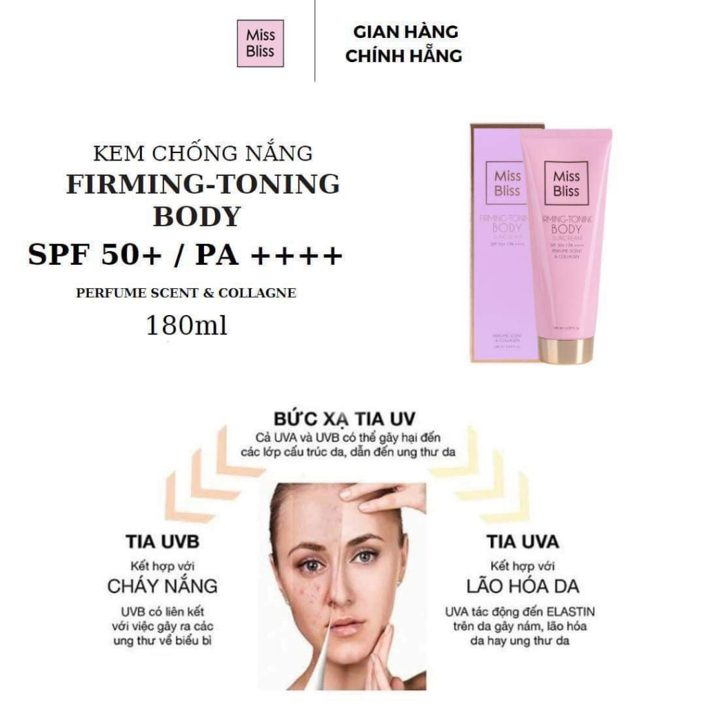KEM CHỐNG NẮNG MISS BLISS BODY SPF50+ PA++++ 180ML | Shopee Việt Nam