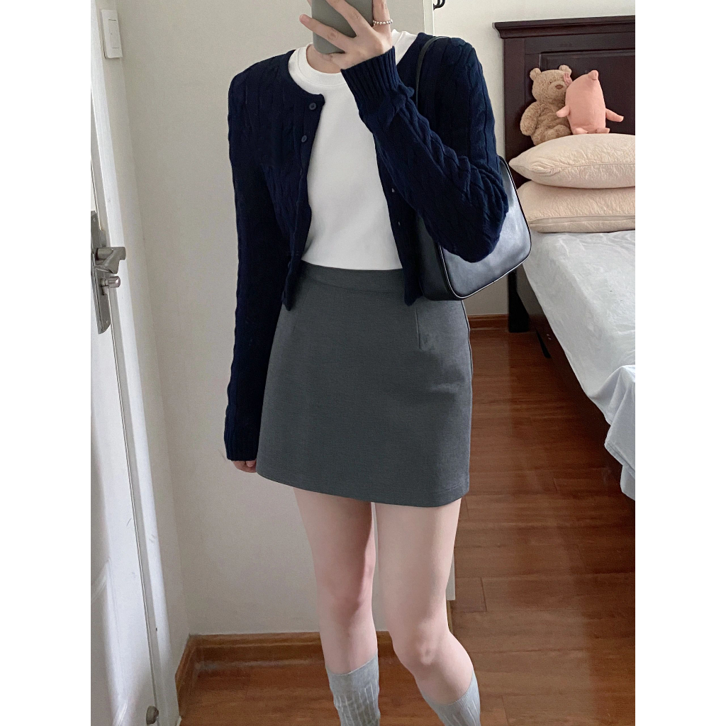 (SẴN XANH) Khoác len, cadigan dệt kim cổ tròn màu xanh, xám phong cách ...