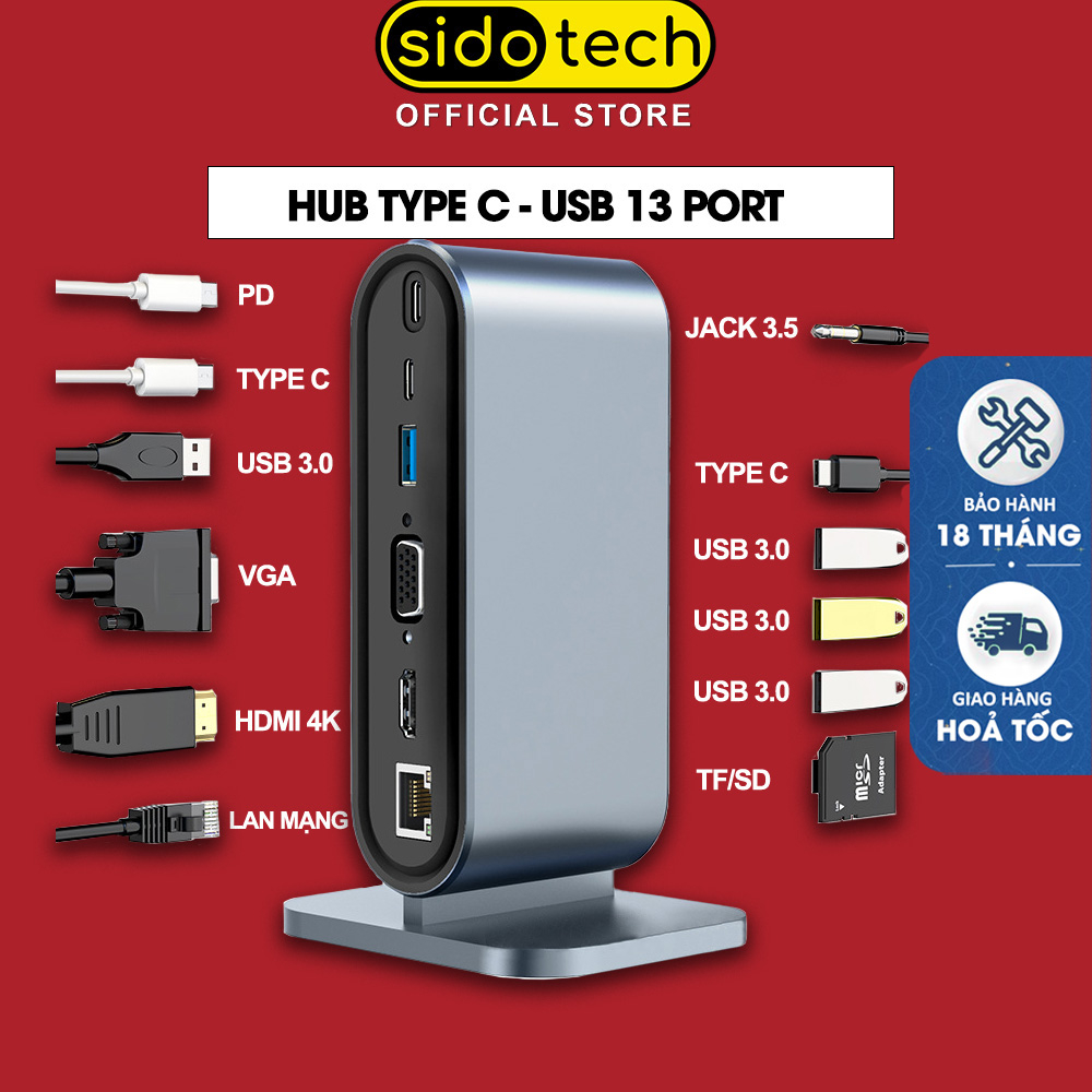 Hub Type C - USB 3.0 13 port SIDOTECH trạm hub chuyển đổi mở rộng kết ...
