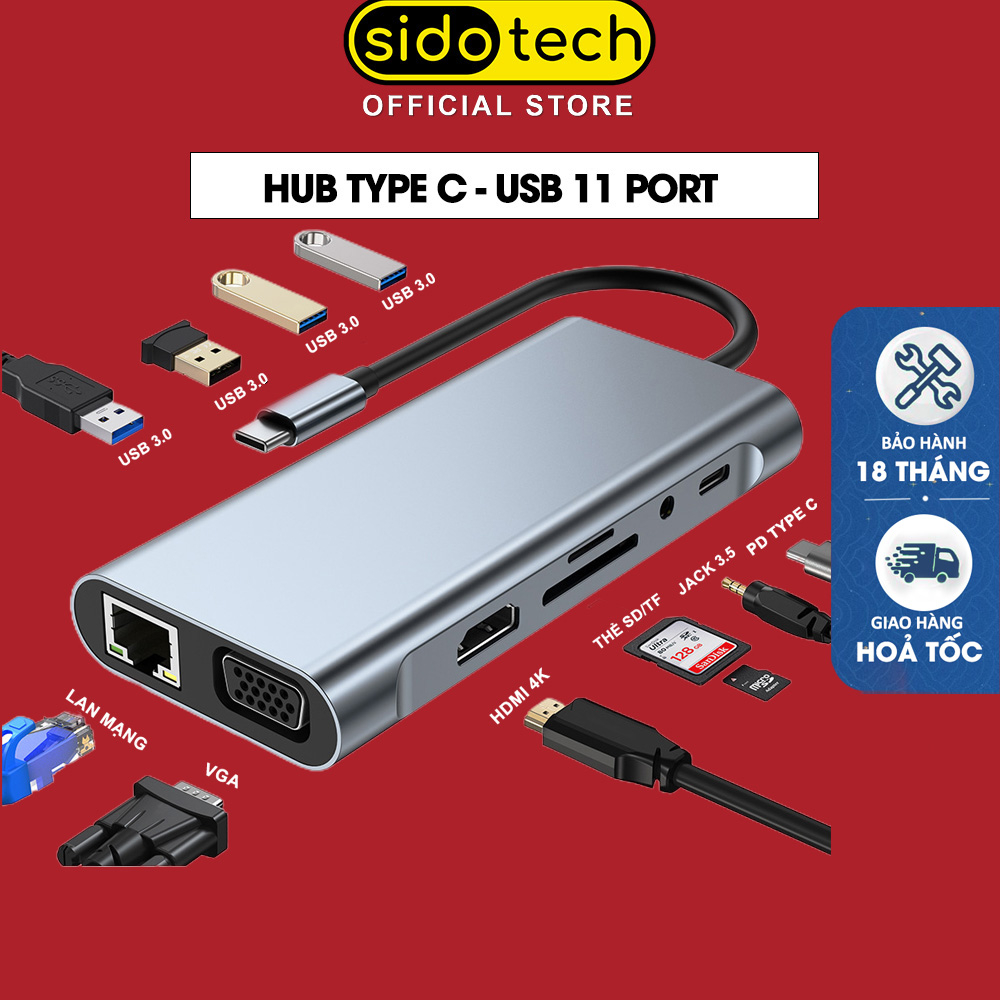 Hub type c usb 3.0 Sidotech 11 port trạm hub chuyển đổi bộ chia mở rộng ...
