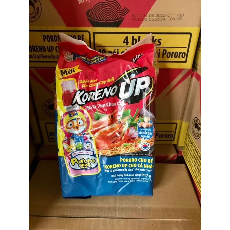 Mỳ Koreno UP Mix Vị Tôm Chua Cay Hàn Quốc lốc 10 gói tặng 1 chai pororo ...