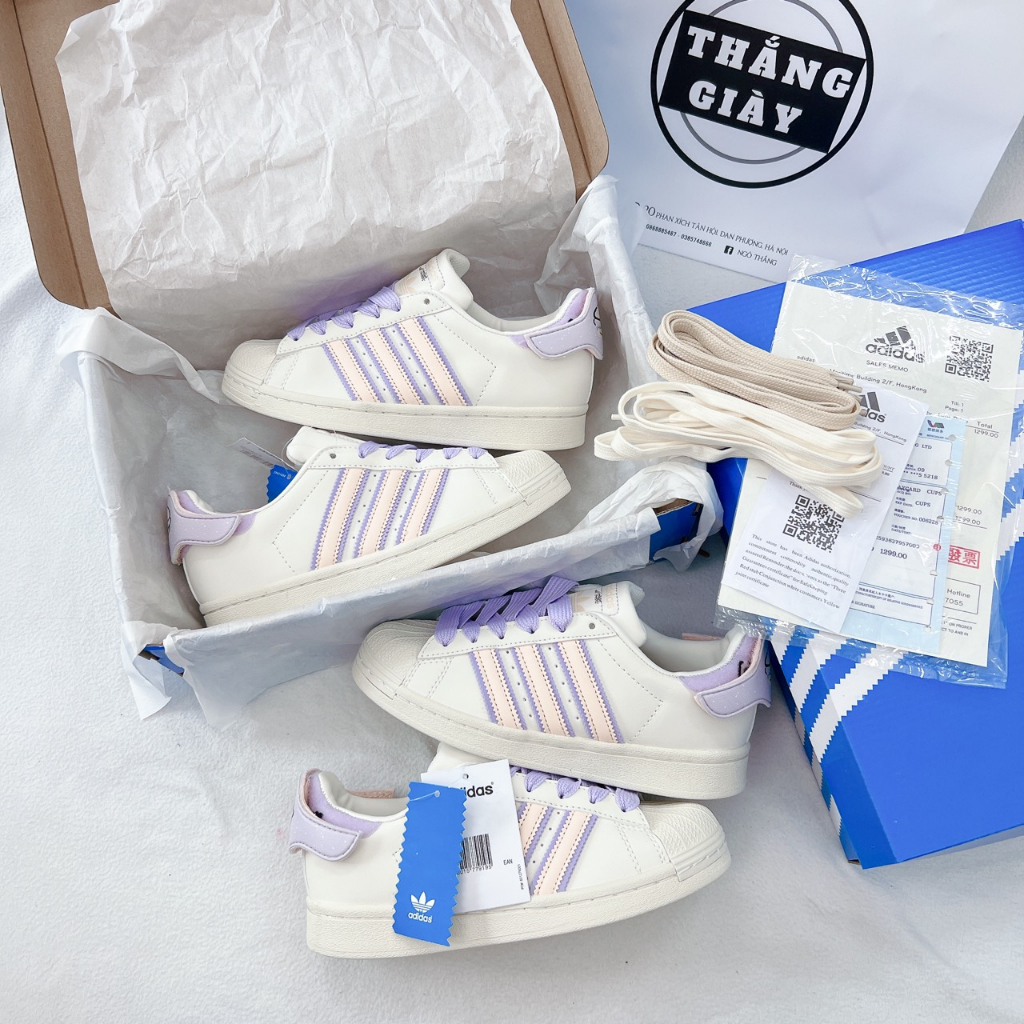 Giày thể thao Sneaker Adidas Superstar sò tim hồng, vệt hồng, vệt vàng ...