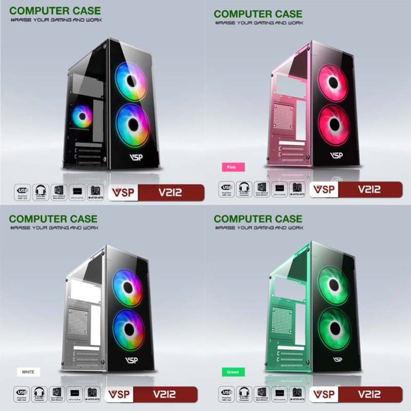 THÙNG VỎ CASE VSP V212 TRẮNG / ĐEN / HỒNG / XANH (kèm fan LED / ko fan LED) | Shopee Việt Nam