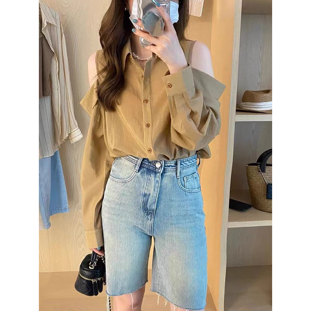 Áo sơ mi nữ kiểu thiết kể xẻ vai trẻ trung vải đũi mềm mịn LAMO-B1110 ...