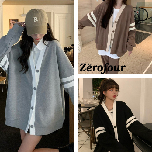 Áo khoác nỉ cardigan kẻ ngang bên tay, áo khoác thu đông genz cho học ...