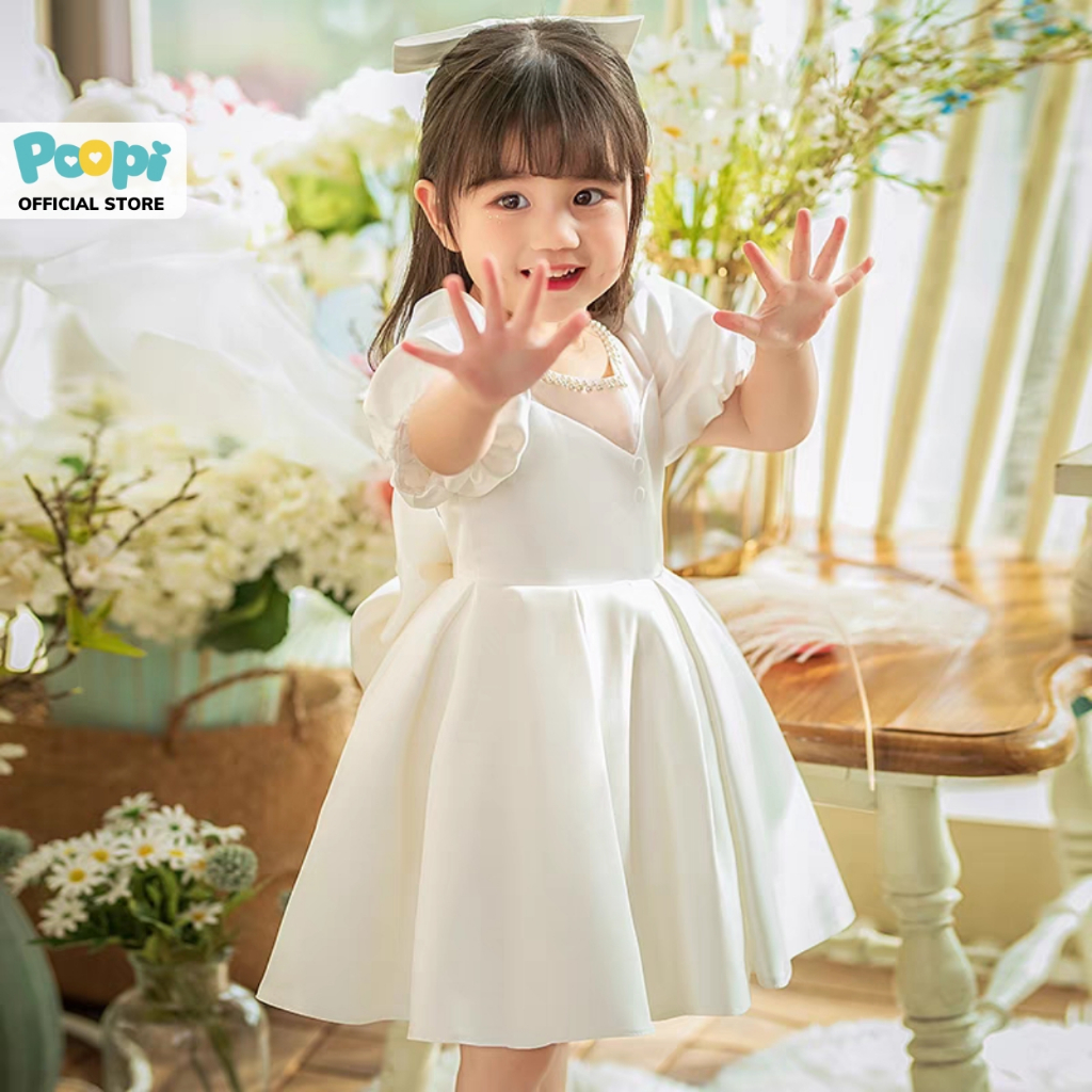 Váy Công Chúa Cho Bé Poopi Đầm Bé Gái Xòe Bồng Ngắn Tay Màu Trắng Dễ Thương 15-37kg | Shopee ...