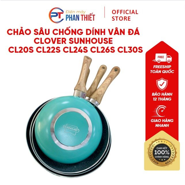Chảo sâu chống dính vân đá Clover SUNHOUSE CL20S CL24S CL26S CL30S ...