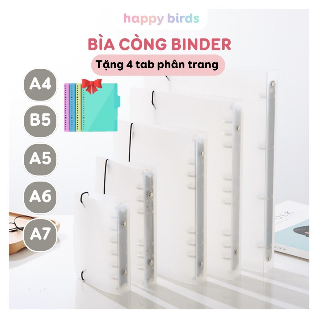 Binder bìa còng A4 A5 B5 A6 A7 6-20-26-30 còng sắt có dây chun bìa trong mờ làm sổ ghi chép ...