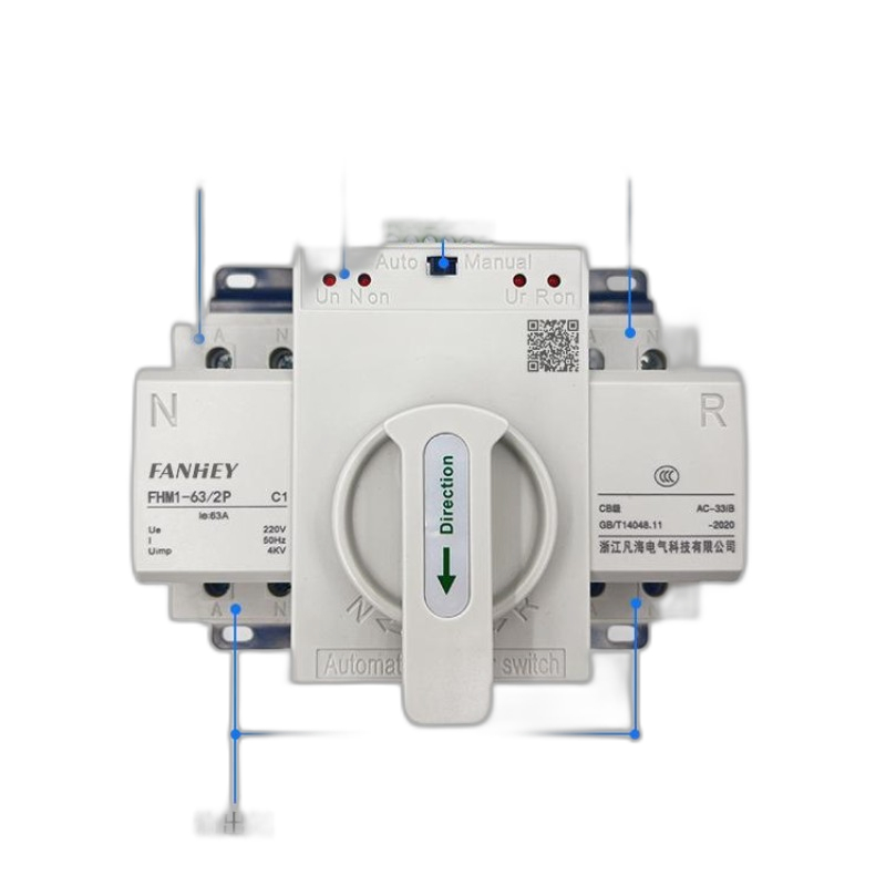 Cầu dao đảo chiều tự động ats 2p 63A 125A Fanhey bộ chuyển đổi 2 nguồn điện tự động 63A 125A ...