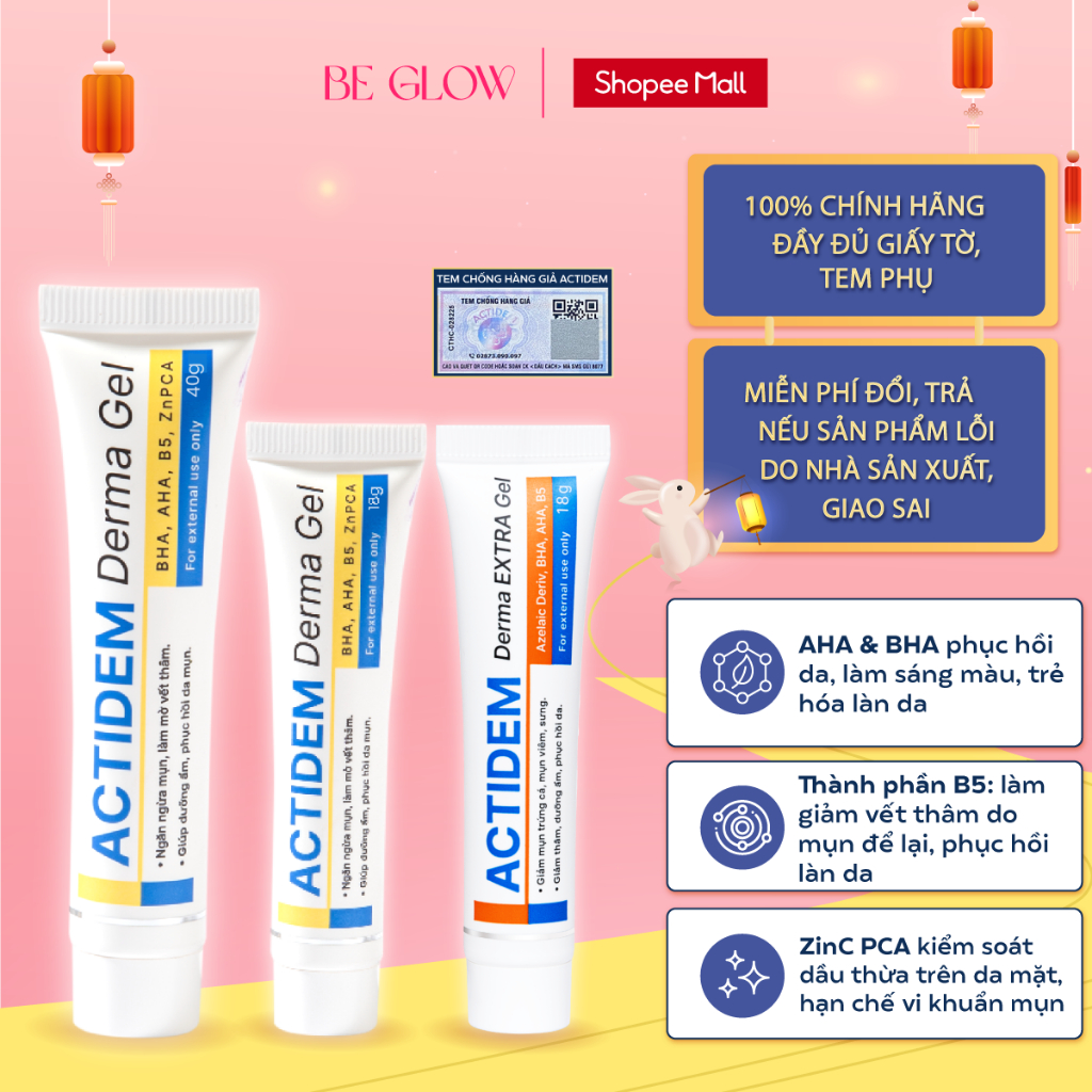Gel giảm mụn, dưỡng ẩm da ACTIDEM Derma Gel 18gr / 40gr - Be Glow ...