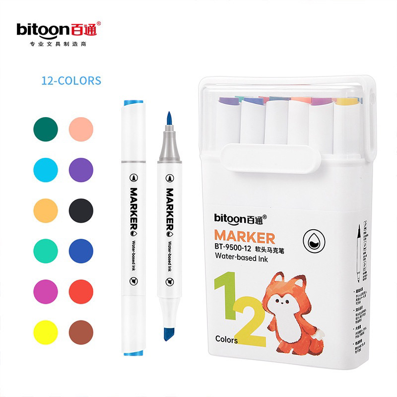 Hộp Nhựa Cao Cấp 12/24/36 Bút Dạ Màu 2 Đầu Marker Bitoon _MS:9500_Viết ...