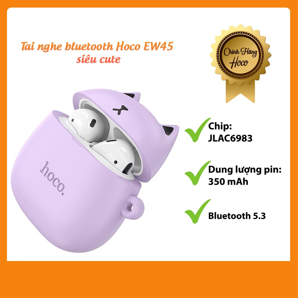 Tai nghe Bluetooth TWS chính hãng HOCO mã EW45- phiên bản case mèo cute ...