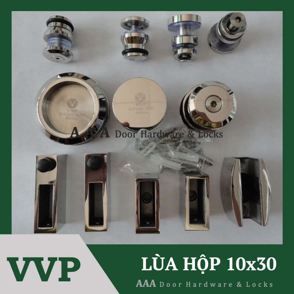 [Hàng chuẩn] Bộ phụ kiện kính lùa treo ray 10×30 VVP trắng bóng - Lùa A2 10x30 (tay nặng ...