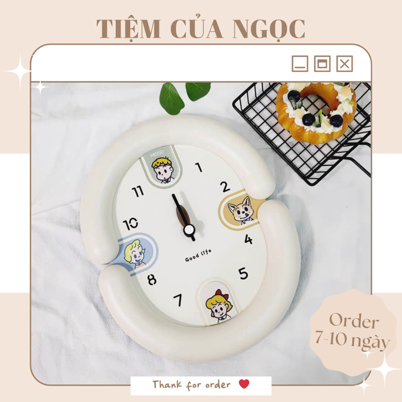 [ORDER] Đồng hồ treo tường màu kem hình hoạt hình đơn giản và hiện đại ...