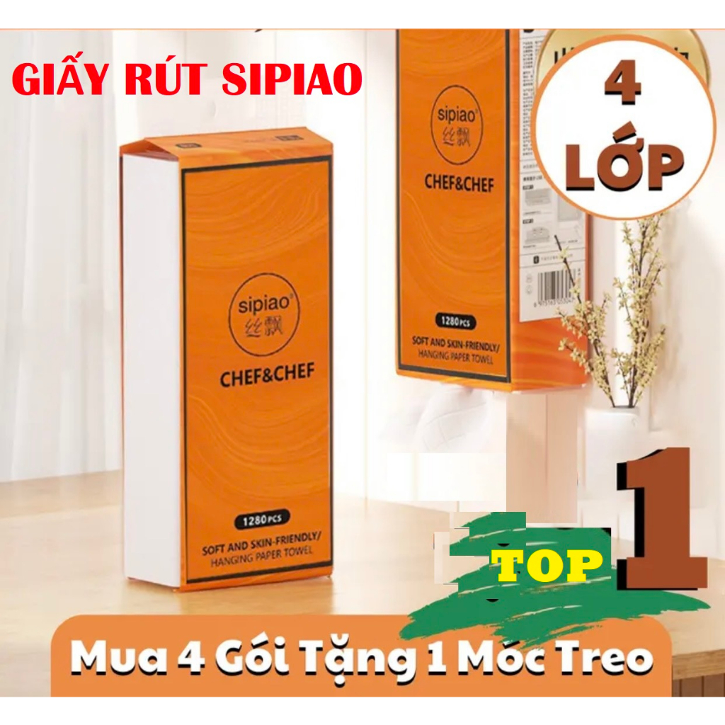 Thùng 4 gói giấy rút treo tường + móc treo 4 lớp SIPIAO CHEER&CHEF 1280 ...
