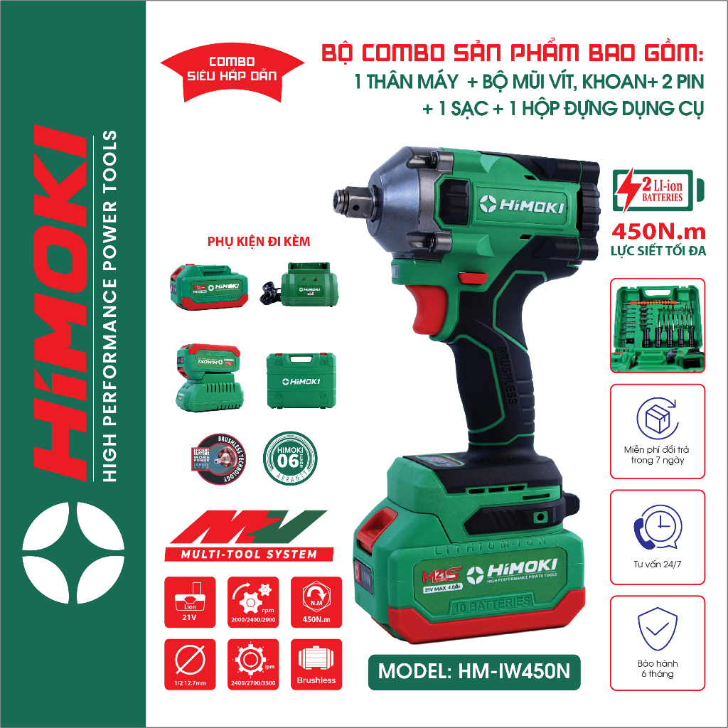 Máy siết bulong HIMOKI HM-IW450N - Lực 450N - Vặn mở đai ốc - Auto stop ...